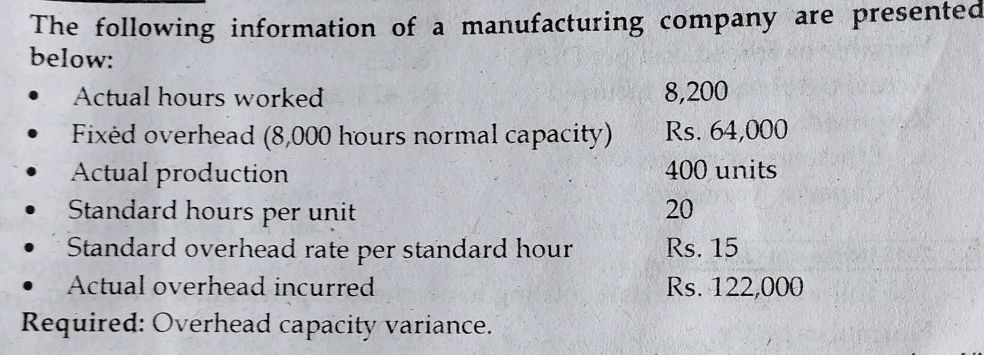 The following information of a manufacturing | StudyX