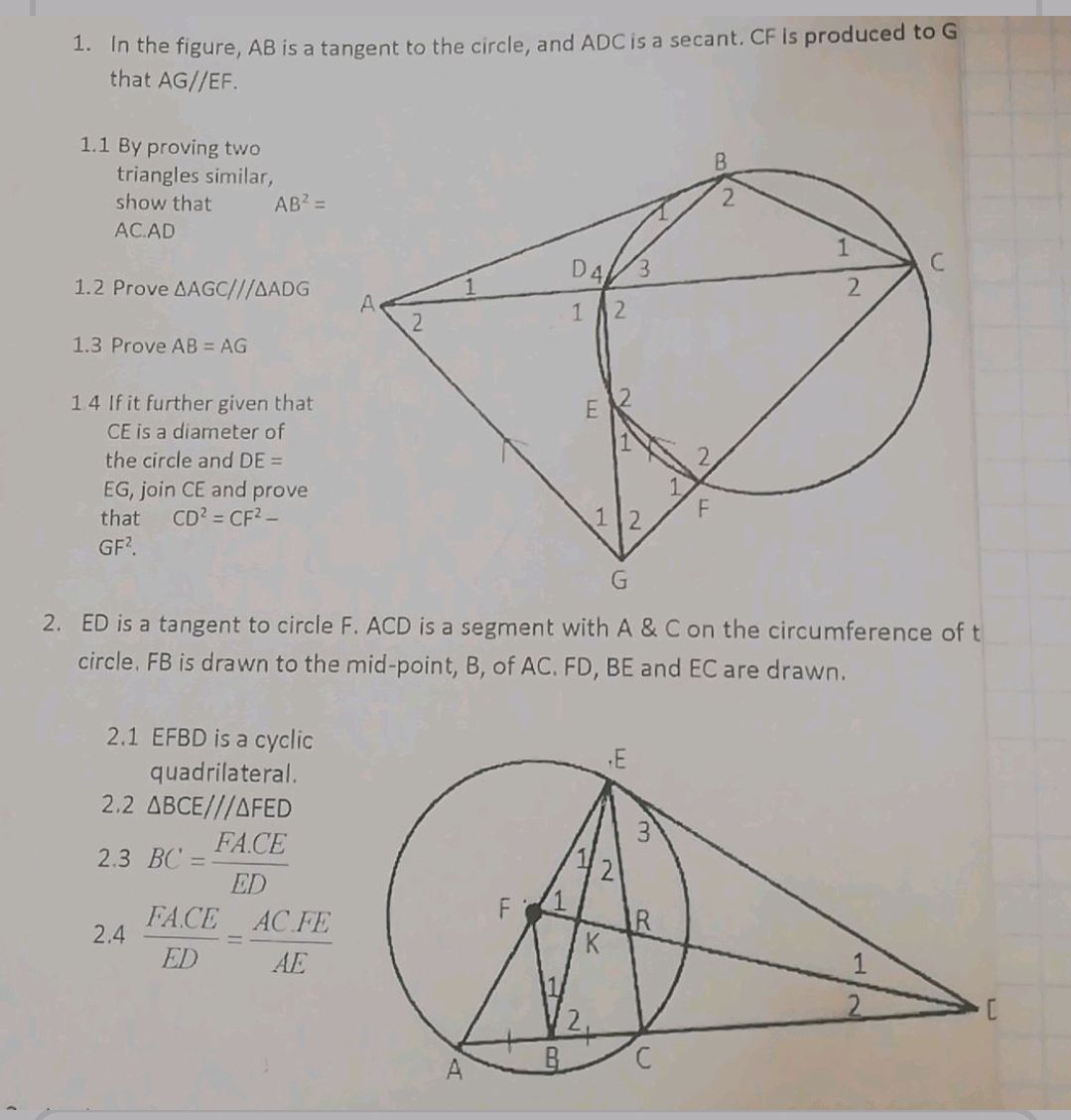 1. In the figure, AB is a tangent to the | StudyX