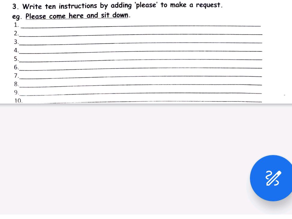 3. Write ten instructions by adding 'please' | StudyX