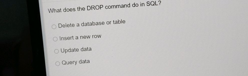What does the DROP command do in SQL? | StudyX