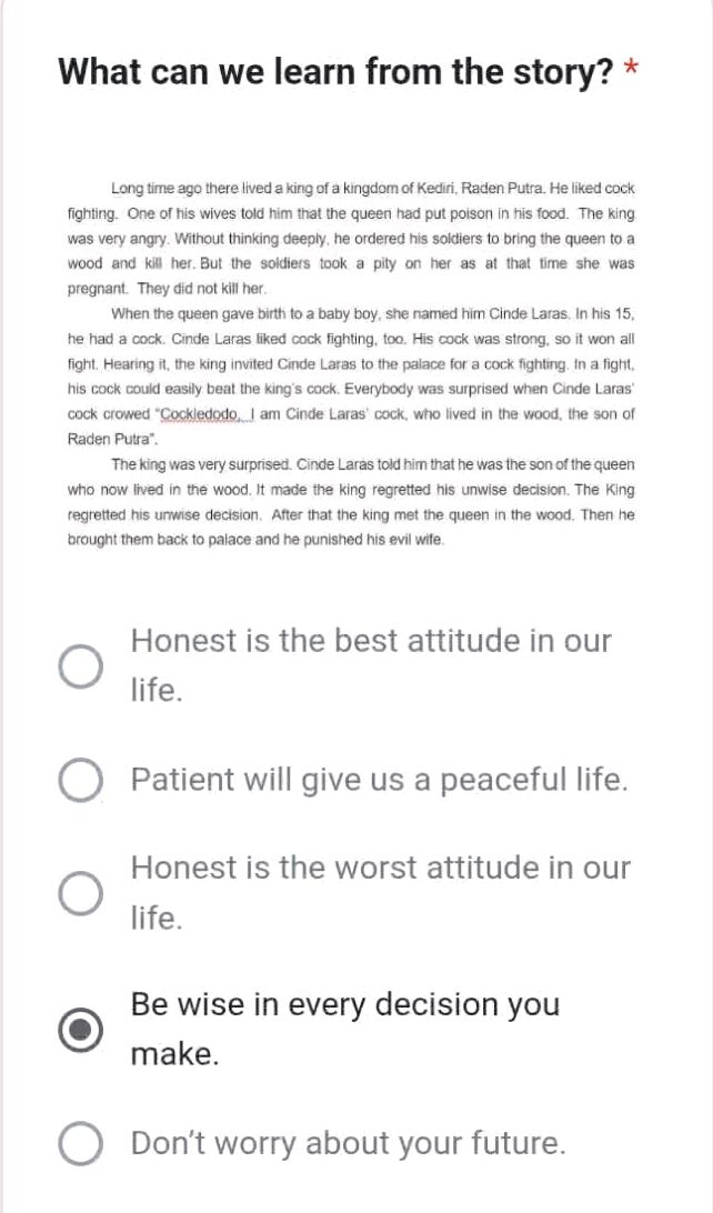 What can we learn from the story? Honest is | StudyX