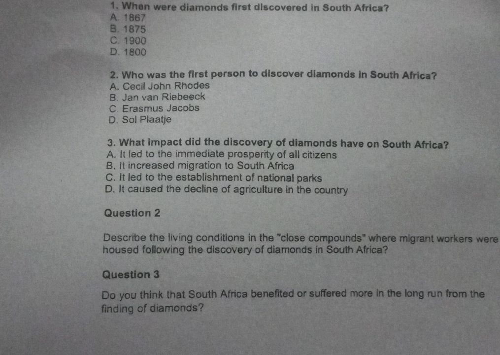 1. When were diamonds first discovered in | StudyX