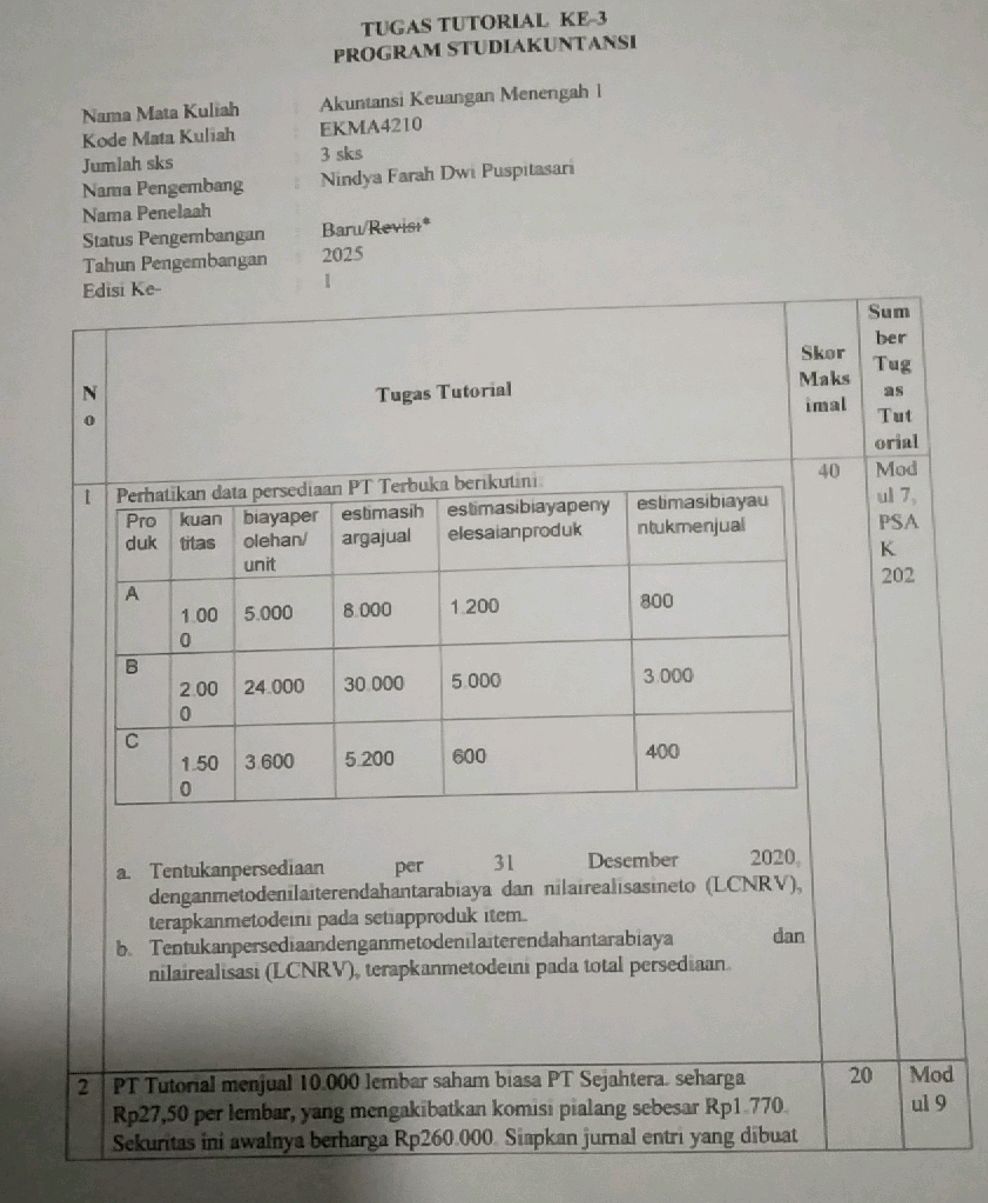 1. Perhatikan data persediaan PT Terbuka | StudyX