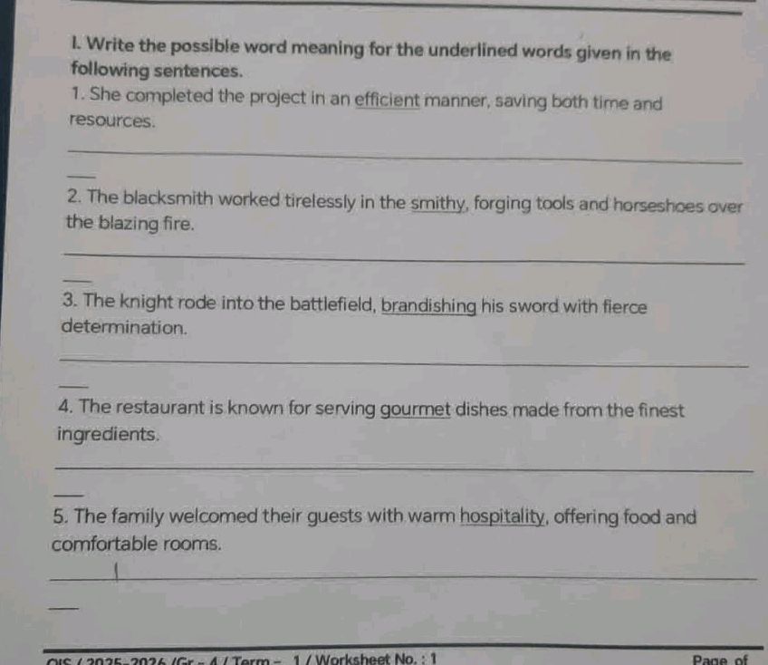 1. Write the possible word meaning for the | StudyX