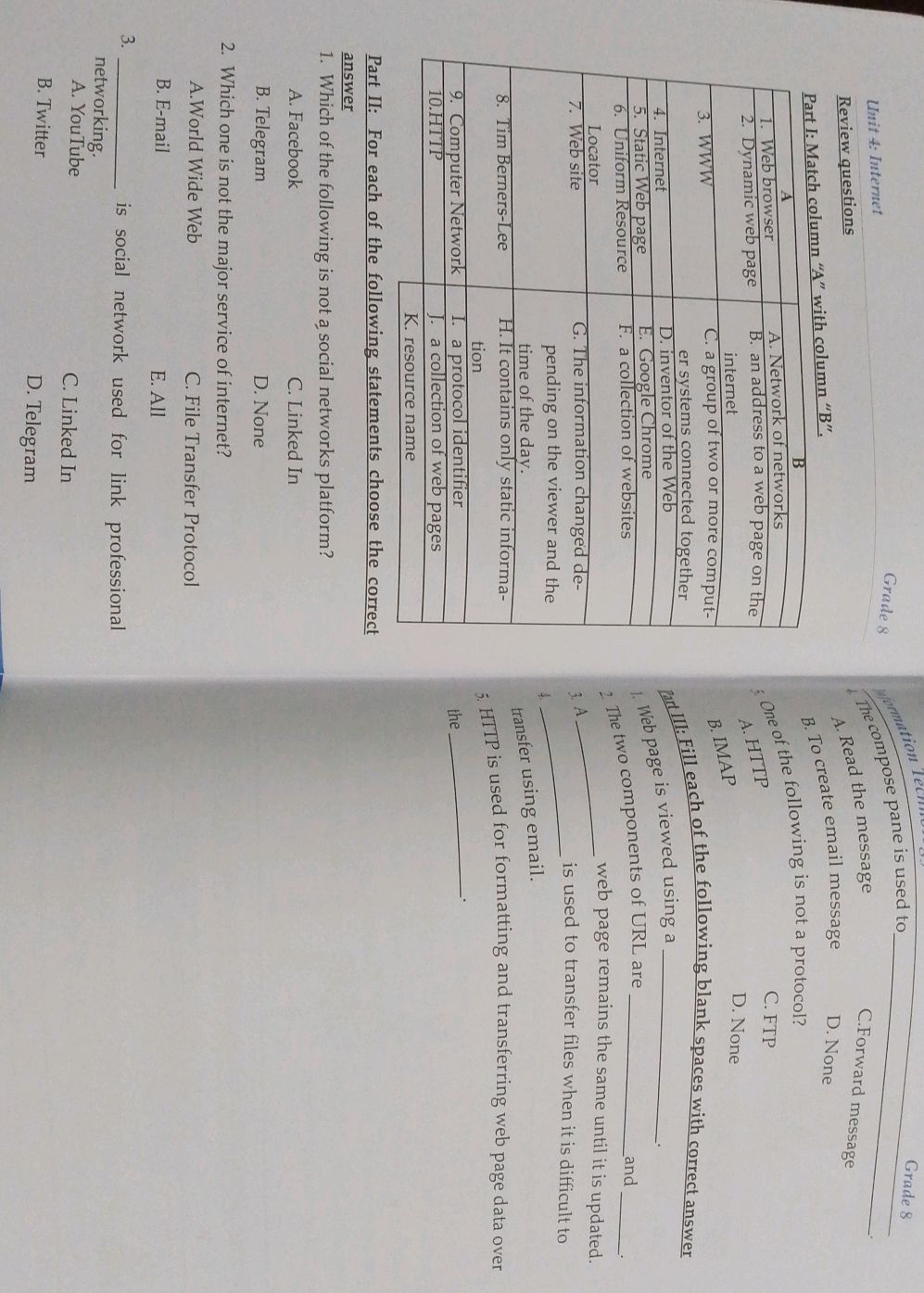Part I: Match column "A" with column "B". A | StudyX