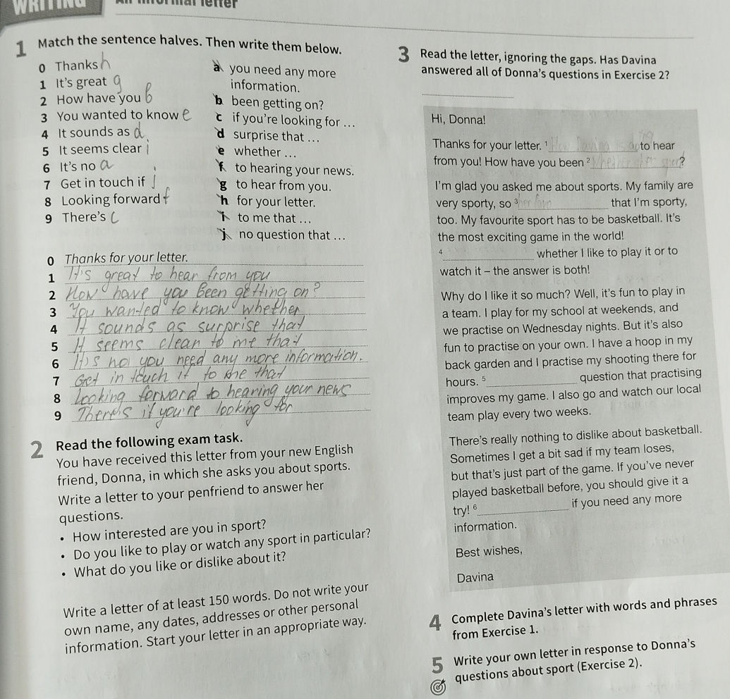 1 Match the sentence halves. Then write them | StudyX