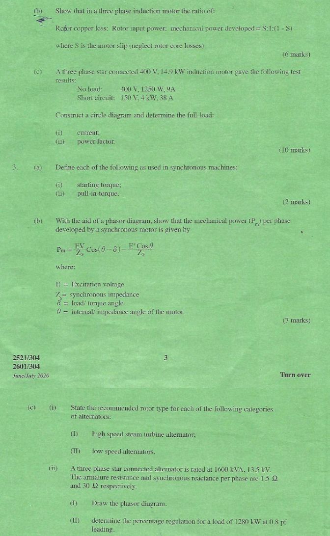 (b) Show that in a three phase induction | StudyX