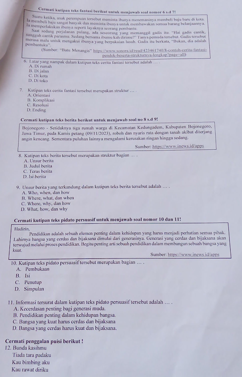6. Latar yang nampak dalam kutipan teks | StudyX
