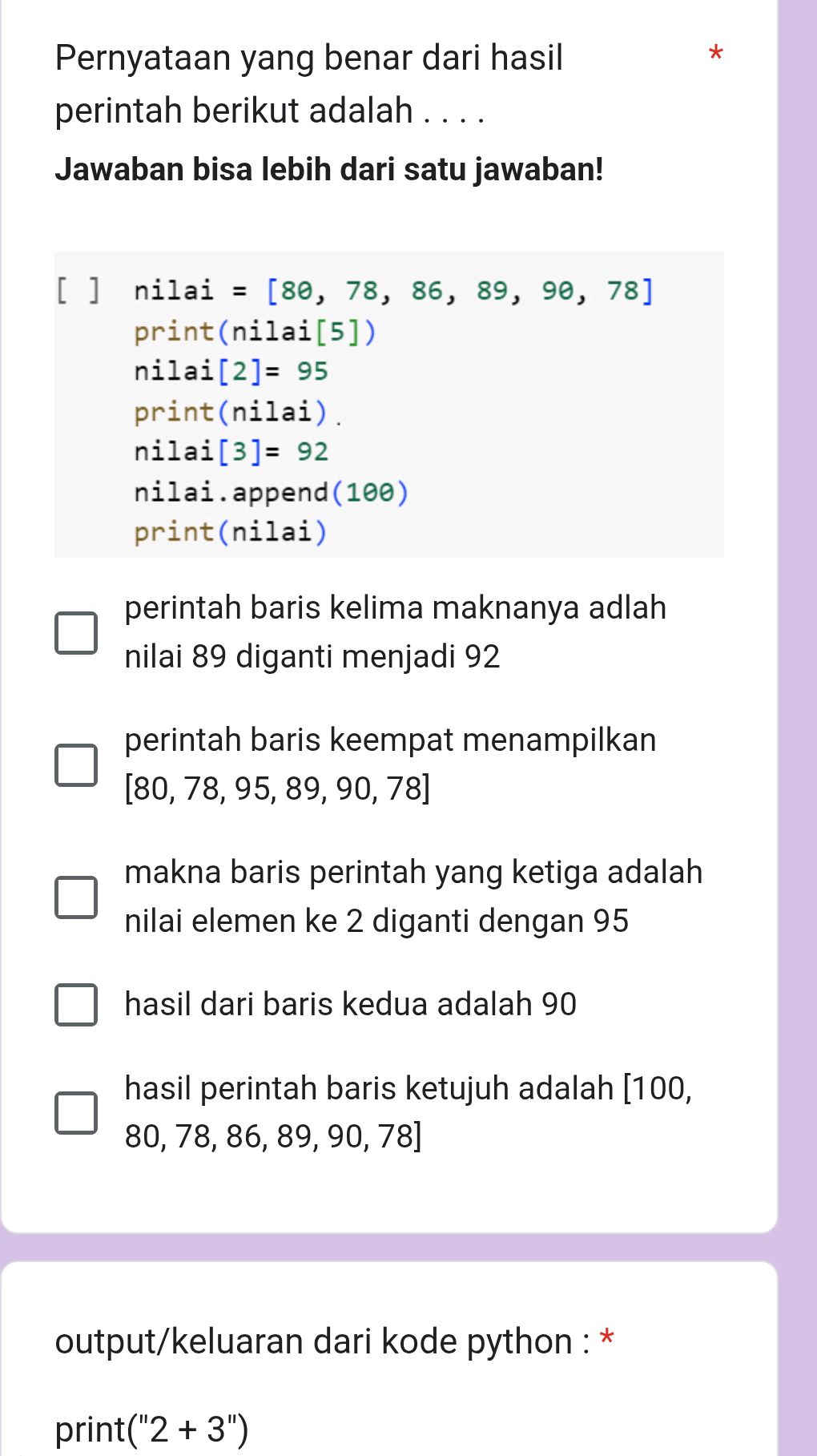 Pernyataan yang benar dari hasil perintah | StudyX
