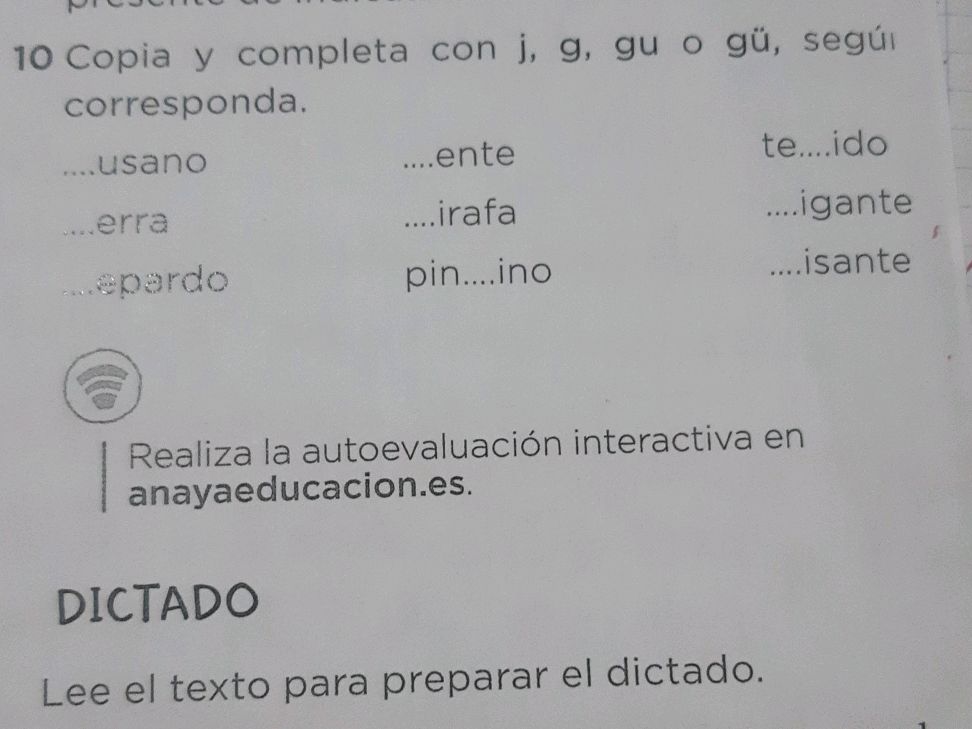 10 Copia y completa con j, g, gu o gü, según | StudyX