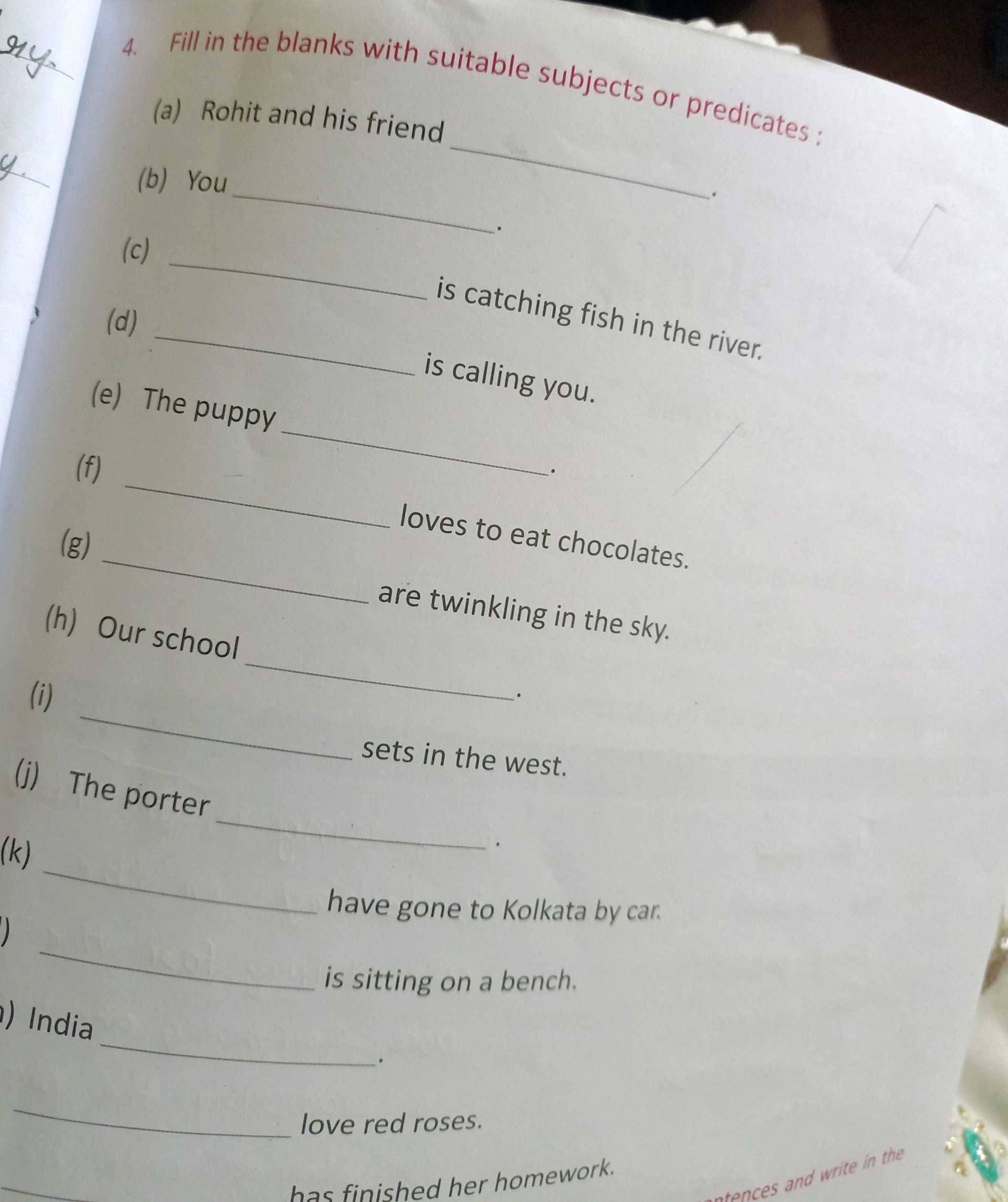 4. Fill in the blanks with suitable subjects | StudyX