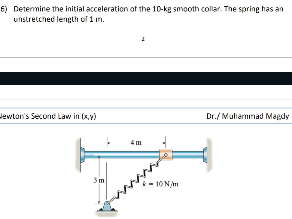 6) Determine the initial acceleration of the | StudyX