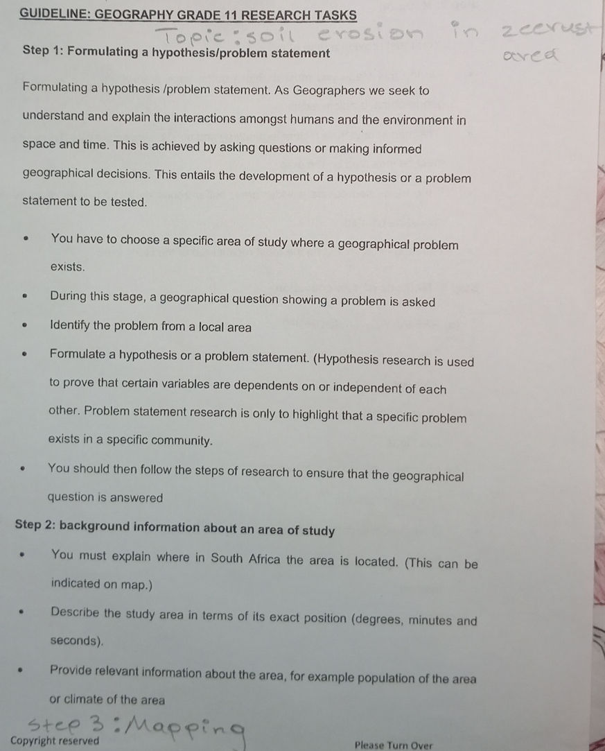 GUIDELINE: GEOGRAPHY GRADE 11 RESEARCH TASKS | StudyX