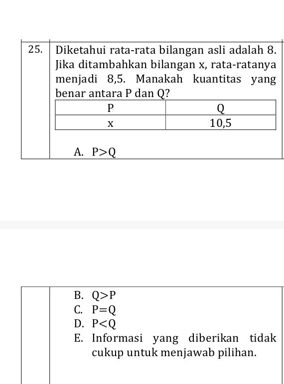 25. Diketahui rata-rata bilangan asli adalah | StudyX