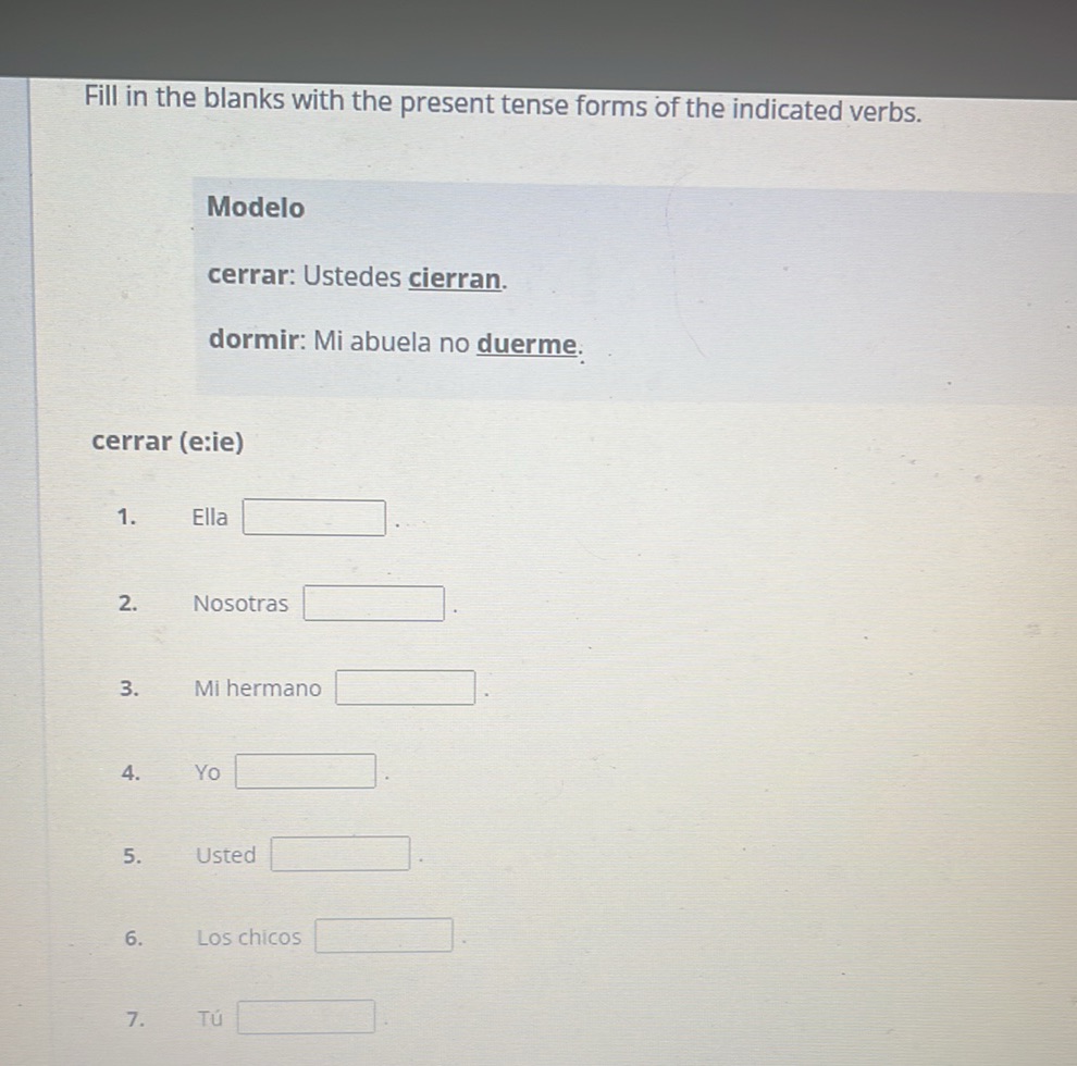 Fill in the blanks with the present tense | StudyX
