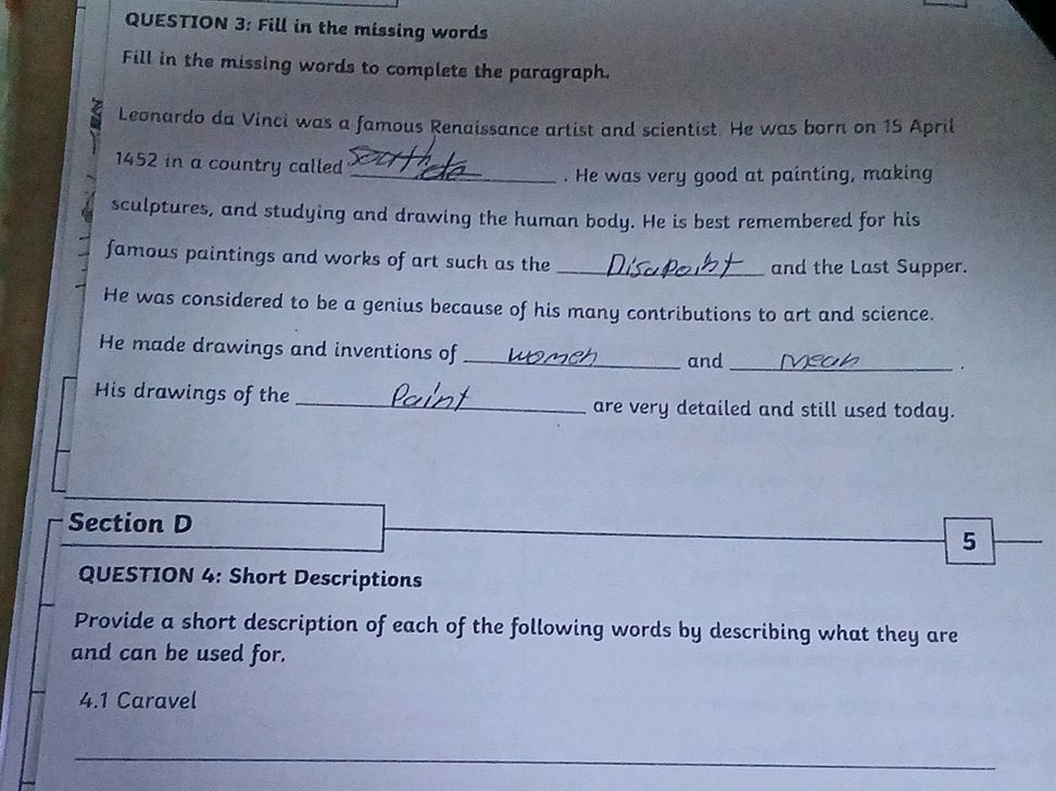 QUESTION 3: Fill in the missing words Fill | StudyX