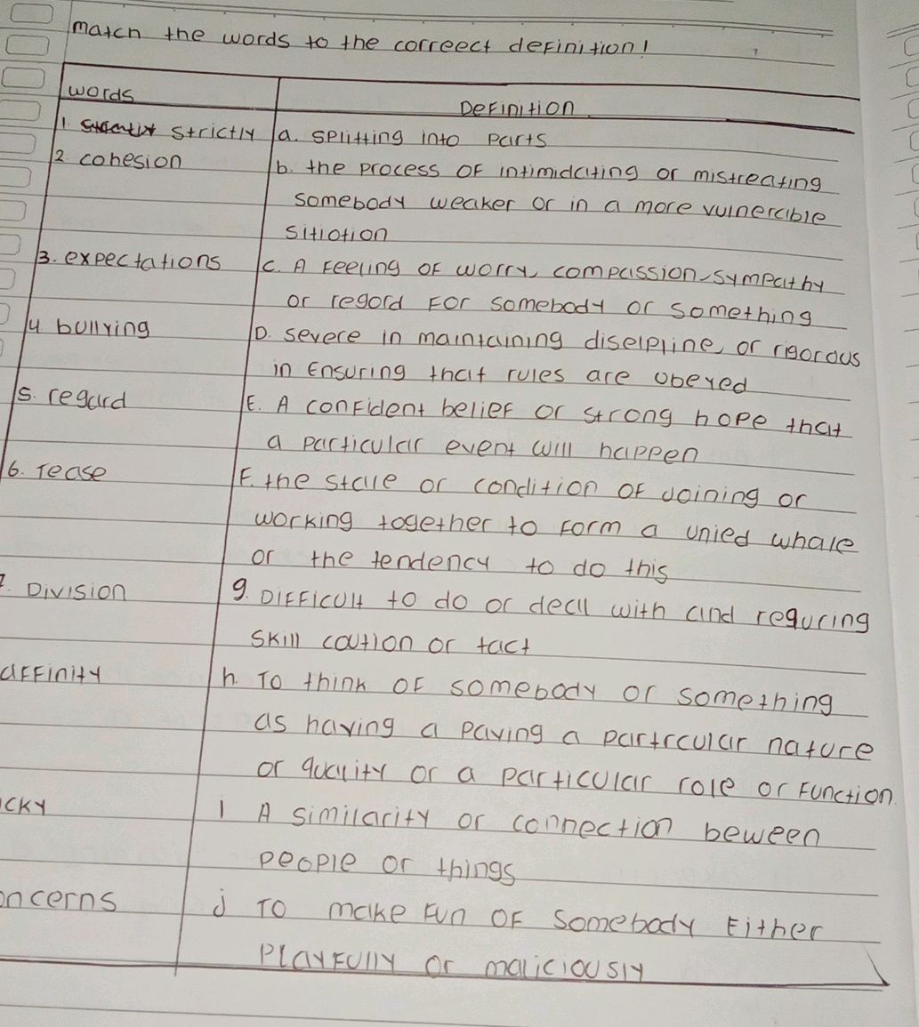 match the words to the correct definition! | StudyX