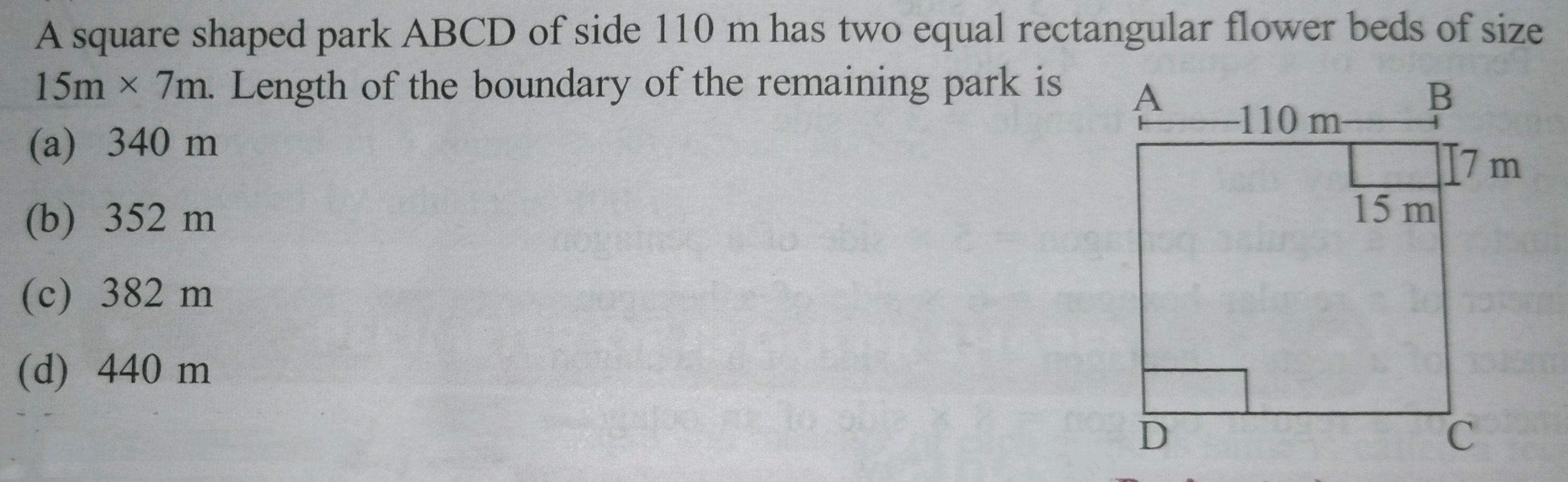 A square shaped park ABCD of side 110 m has | StudyX