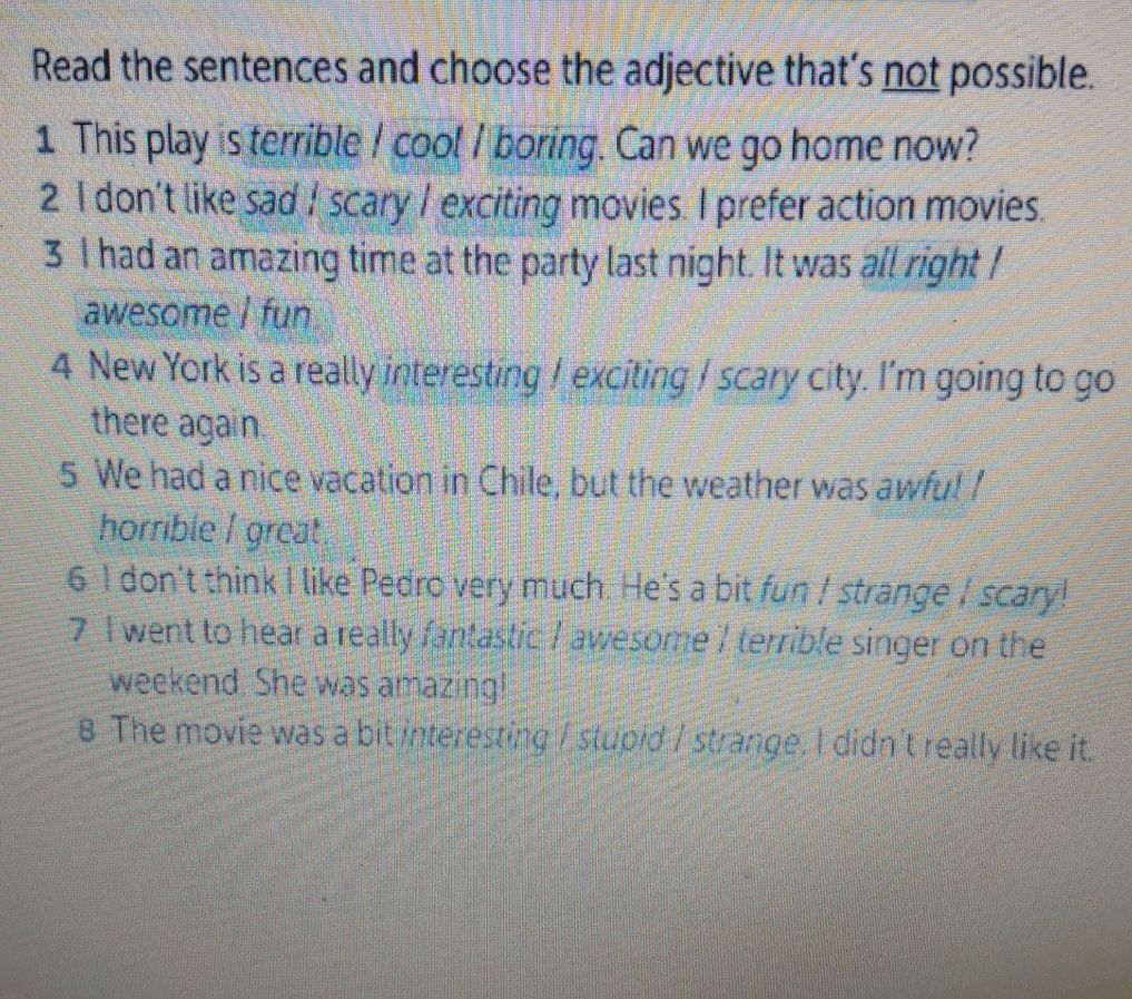 Read the sentences and choose the adjective | StudyX