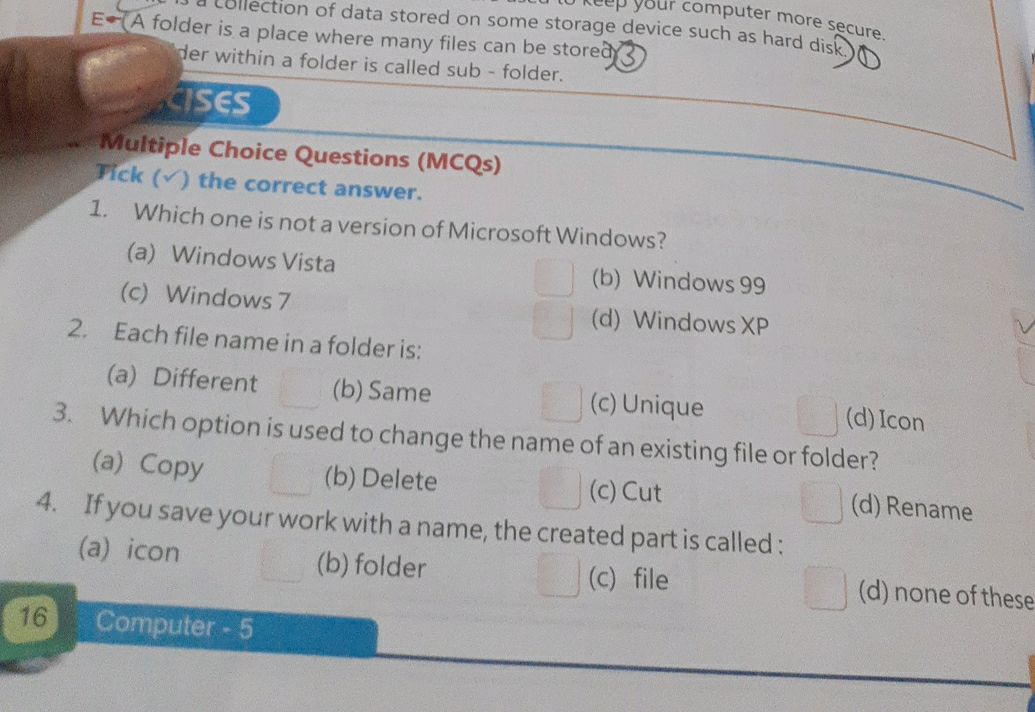 Multiple Choice Questions (MCQs) Tick ( ) | StudyX
