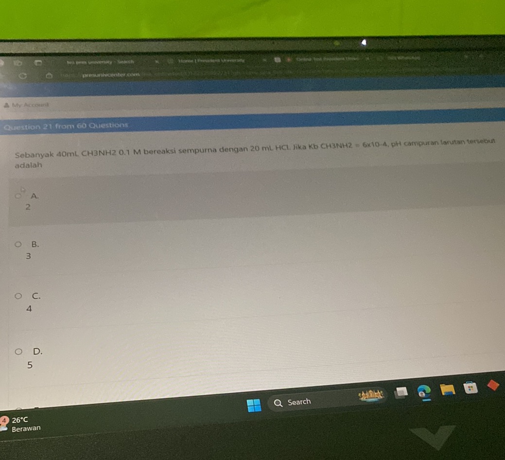 Sebanyak 40ml $CH_3NH_2$ 0.1 M bereaksi | StudyX