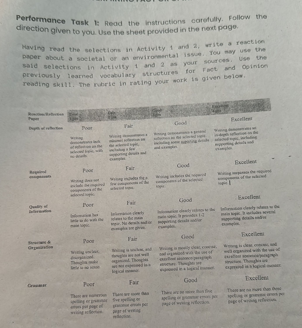 Performance Task 1: Read the instructions | StudyX