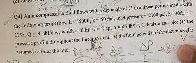Q4] An incompressible fluid flows with a dip | StudyX