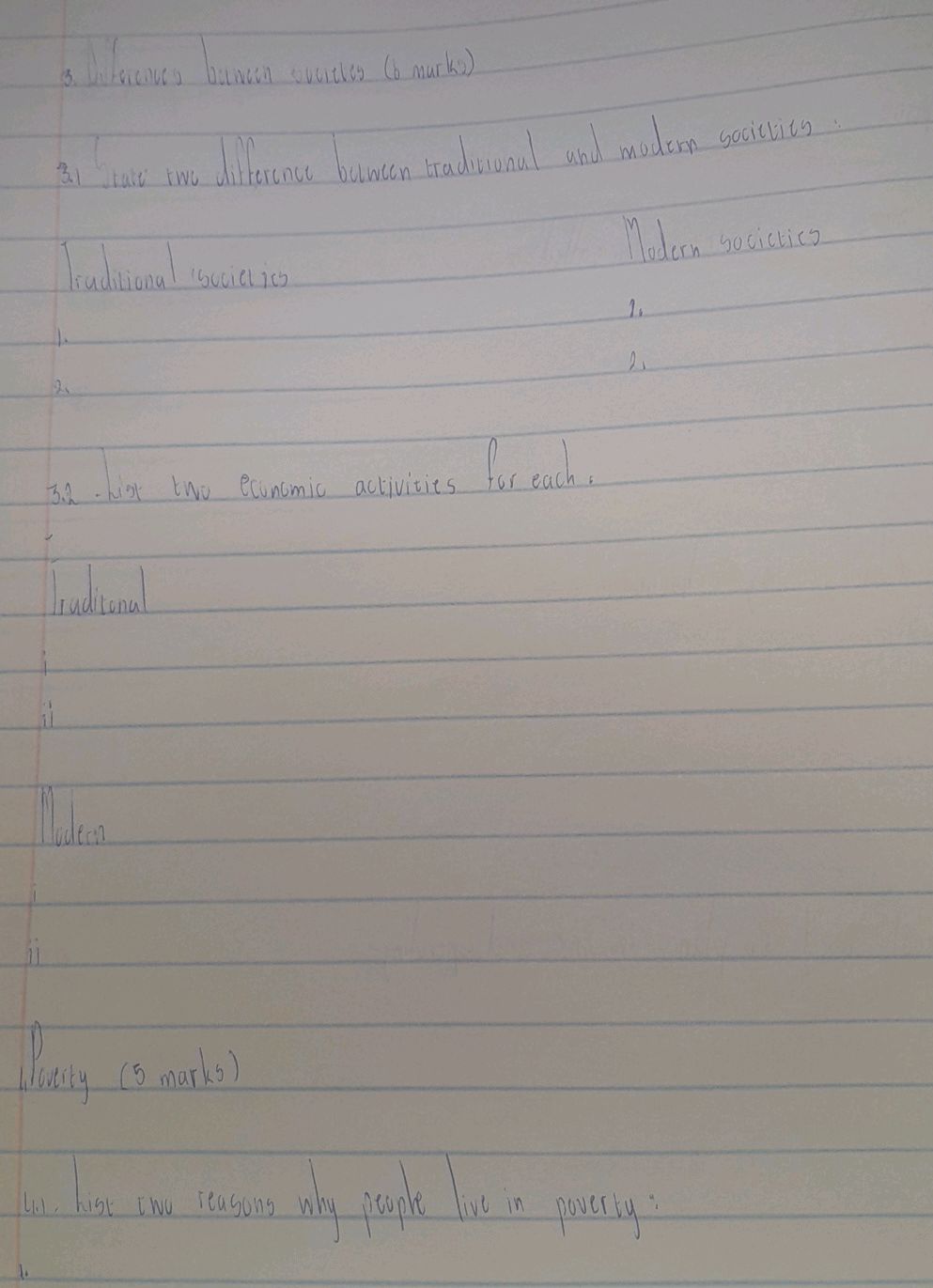 3. Differences between societies (6 marks) | StudyX