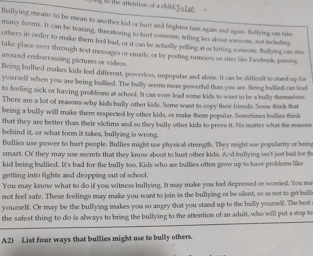 A2) List four ways that bullies might use to | StudyX