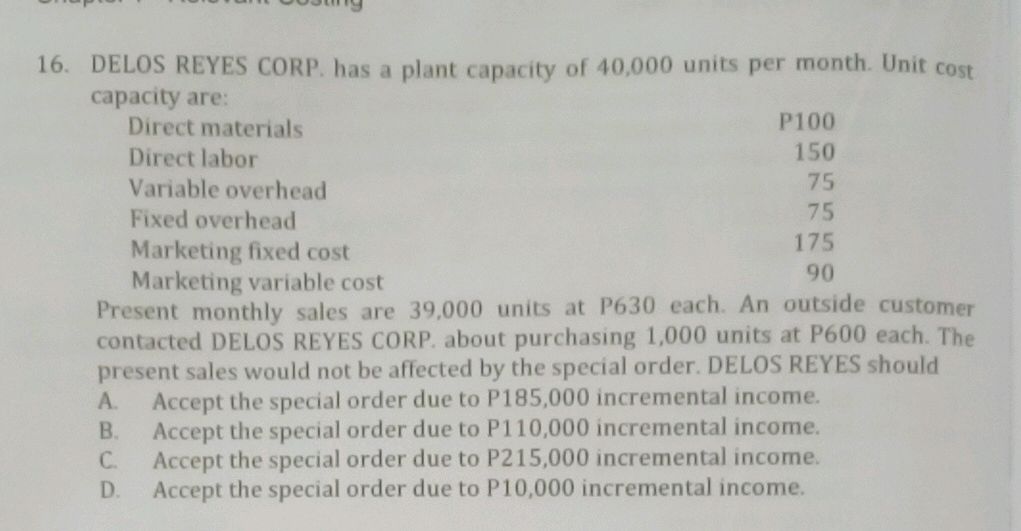 DELOS REYES CORP. has a plant capacity of