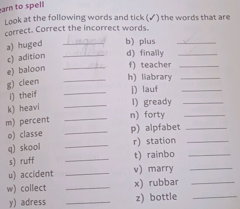 Look at the following words and tick ( ) the | StudyX