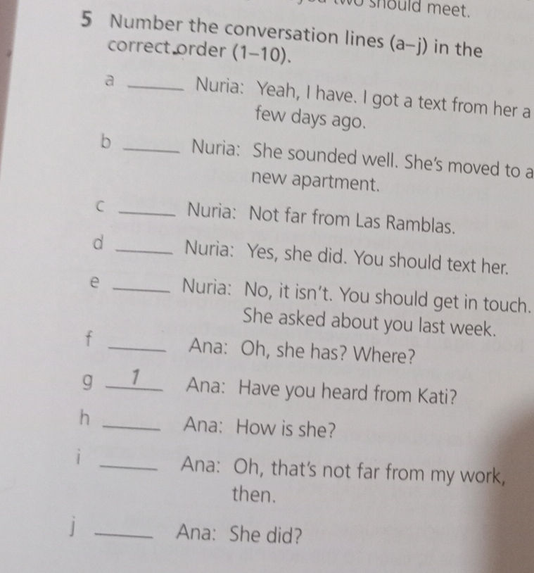 5 Number the conversation lines (a-j) in the | StudyX