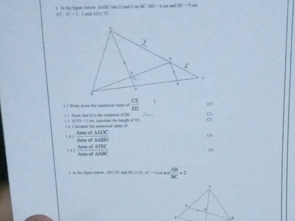 1. In the figure below, $ ABC$ has D and E | StudyX