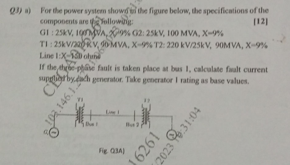 Q3) a) For the power system shown in the | StudyX