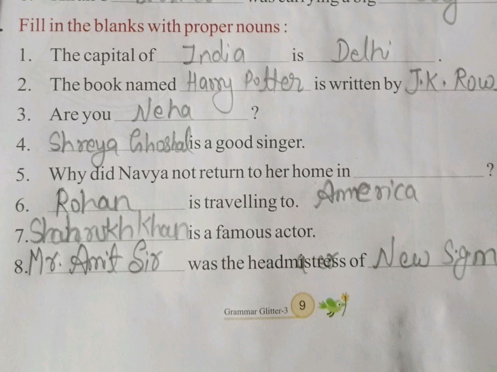 Fill in the blanks with proper nouns : 1. | StudyX