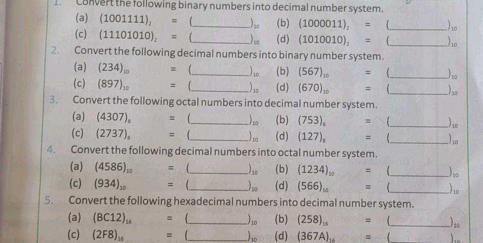 1. Convert the following binary numbers into | StudyX