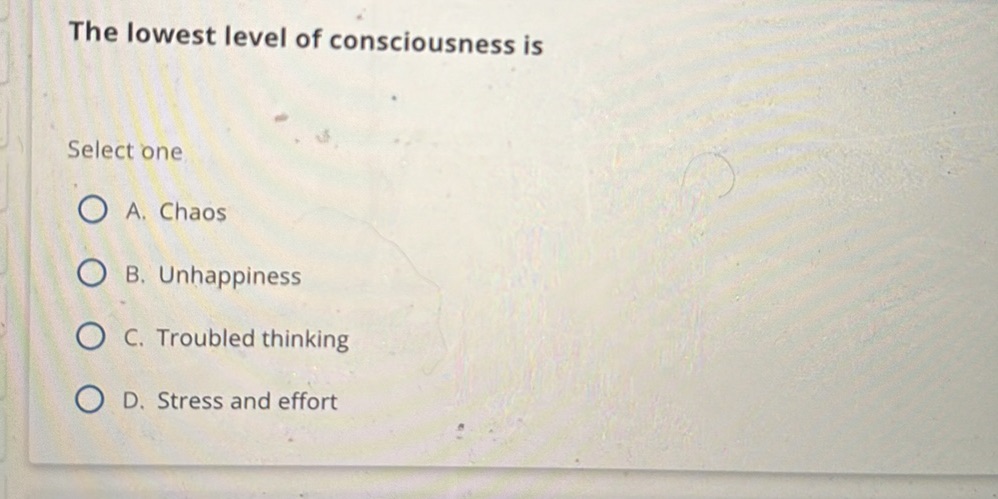 The lowest level of consciousness is Select | StudyX