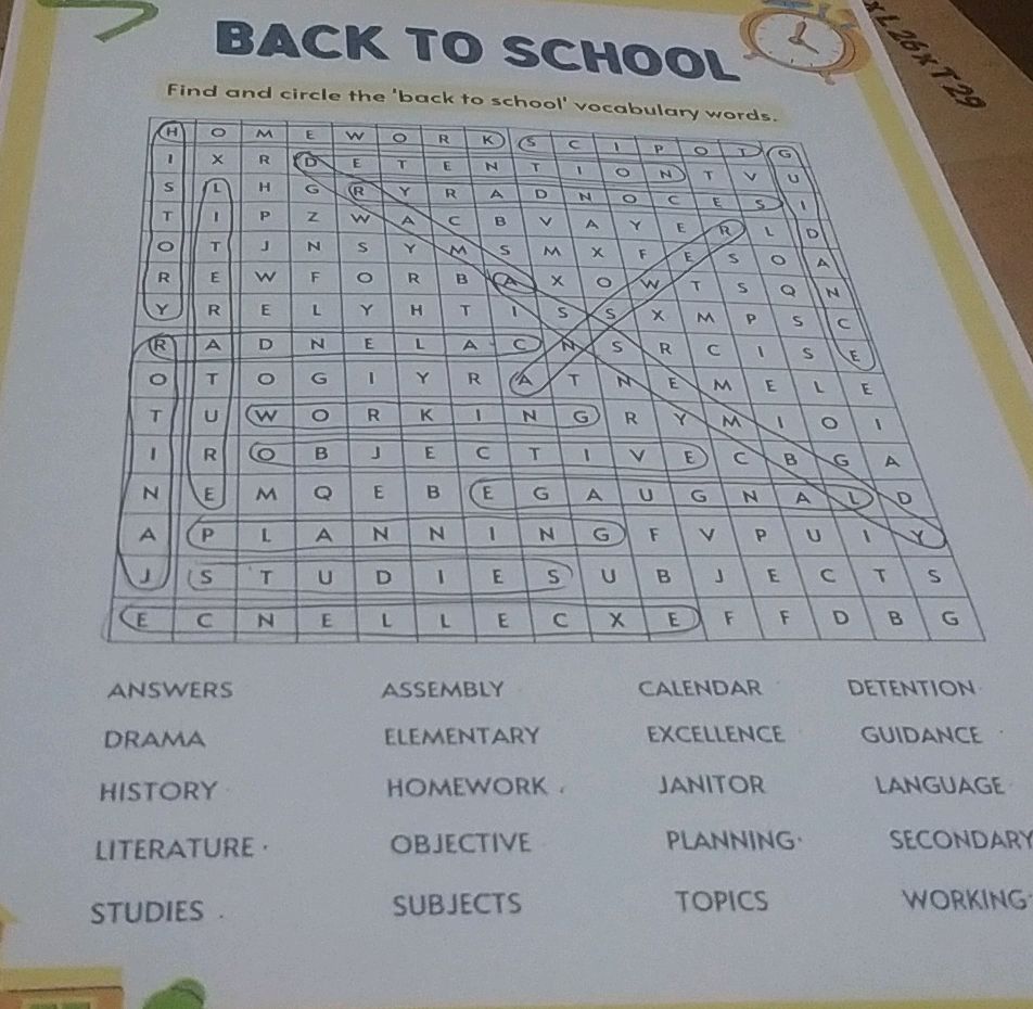 Find and circle the 'back to school' | StudyX