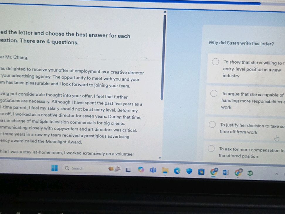 Why did Susan write this letter? To show | StudyX