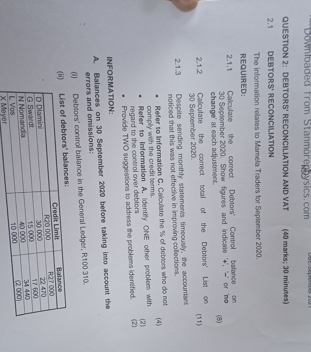 QUESTION 2: DEBTORS' RECONCILIATION AND VAT | StudyX