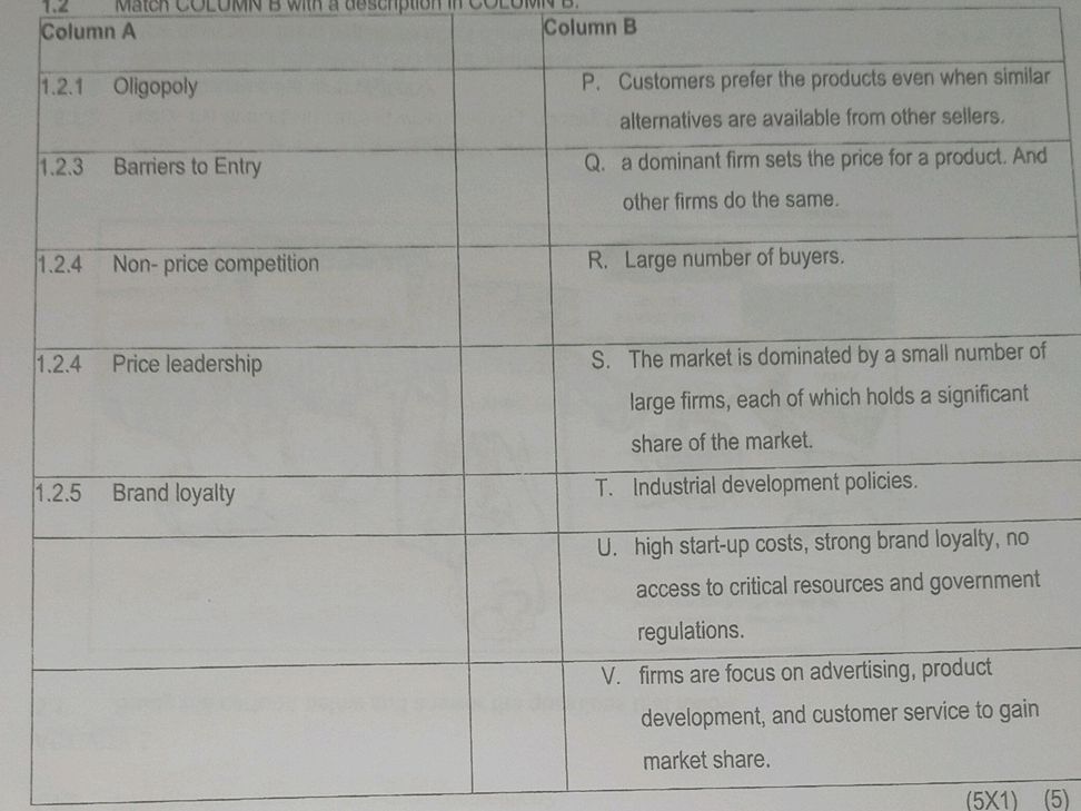 Match COLUMN B with a description in COLUMN | StudyX