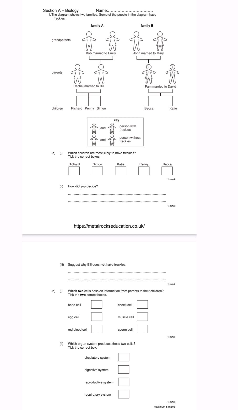1. The diagram shows two families. Some of | StudyX