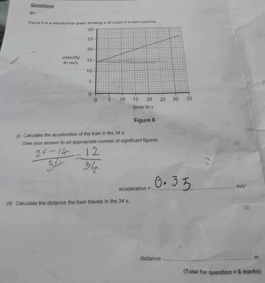 Q1. Figure 8 is a velocity/time graph | StudyX