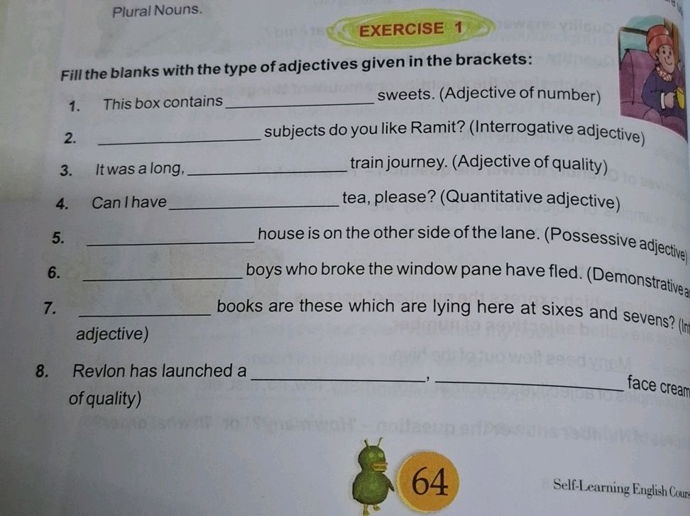 Fill the blanks with the type of adjectives | StudyX