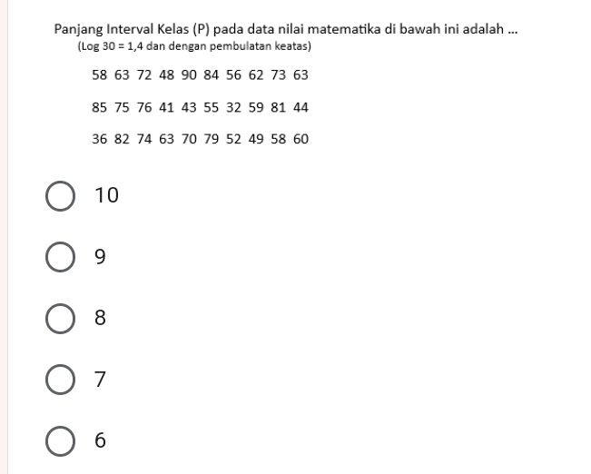 Panjang Interval Kelas (P) pada data nilai | StudyX