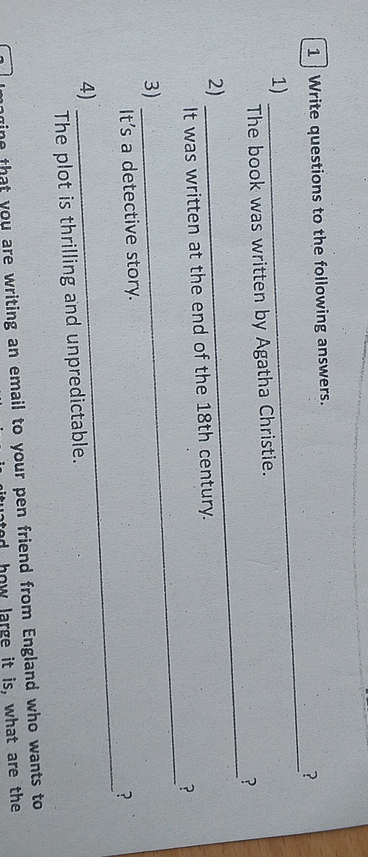 1 Write questions to the following answers. | StudyX