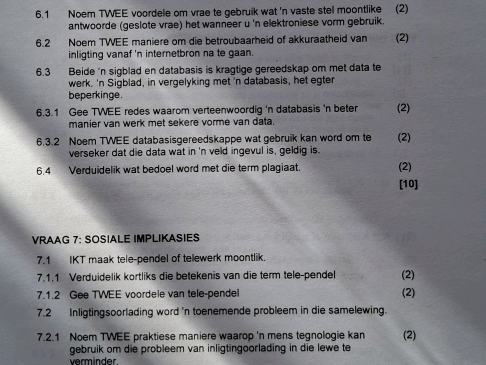 6.1 Noem TWEE voordele om vrae te gebruik | StudyX