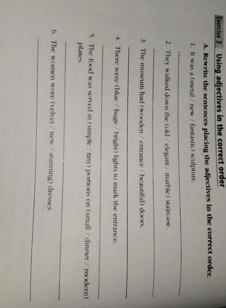 Exercise 3 Using adjectives in the correct | StudyX