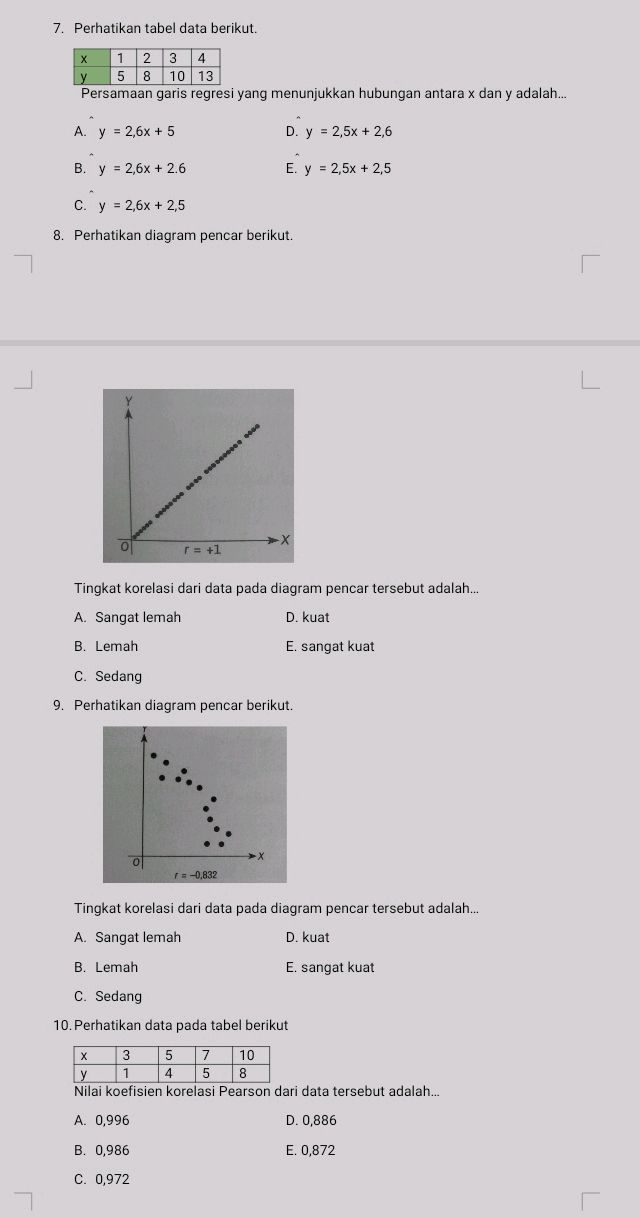7. Perhatikan tabel data berikut. | x | 1 | | StudyX