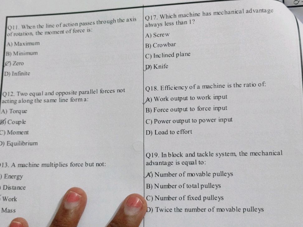 Q11. When the line of action passes through | StudyX